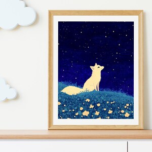 Fox Starry Night Nursery Art Print: Woodland Animal Decor (digital ...