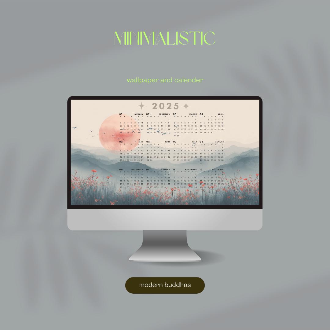 2025 Minimalist Nature Calendar Wallpaper - Serene Mountain and Poppy ...