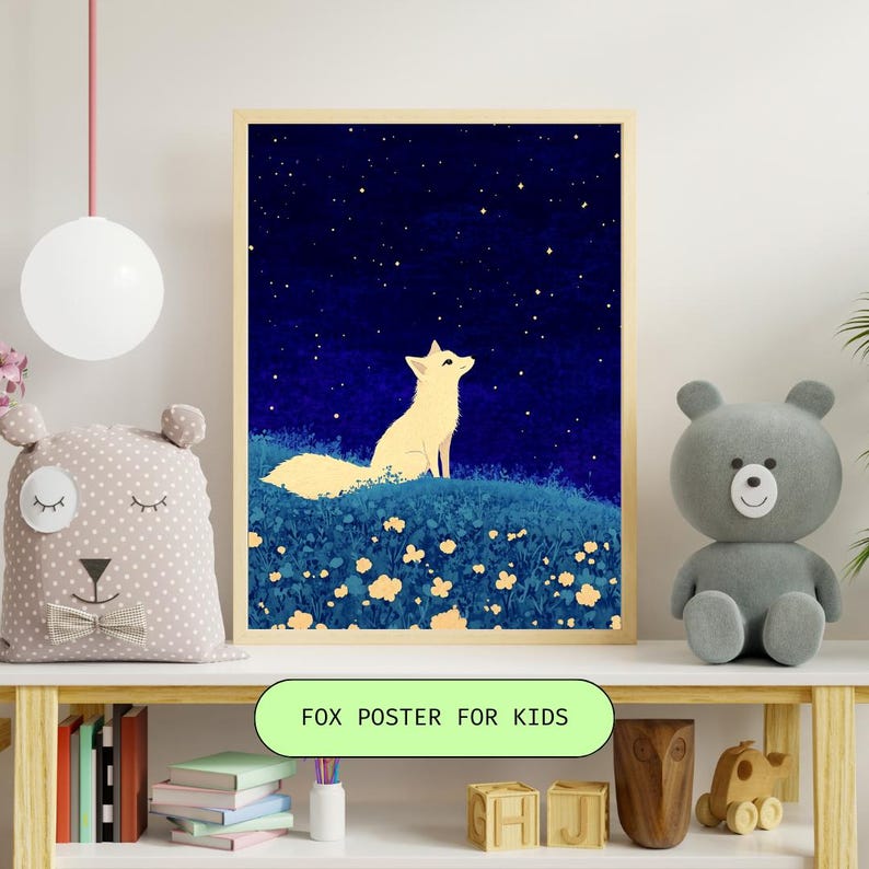 Fox Starry Night Nursery Art Print: Woodland Animal Decor (digital ...