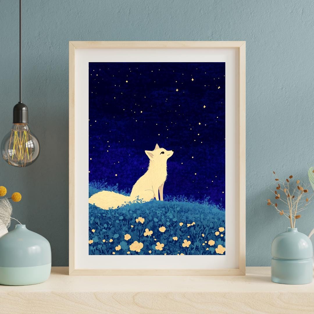 Fox Starry Night Nursery Art Print: Woodland Animal Decor (digital ...