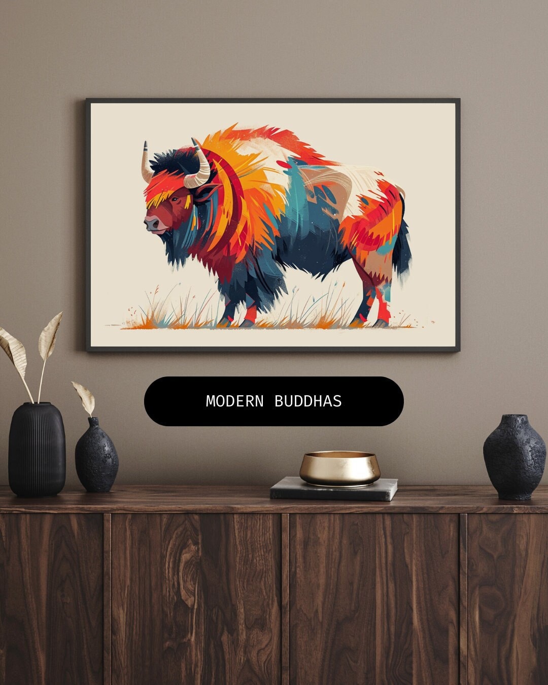 Modern Abstract Bison Wall Art | Colorful Wildlife Print | Southwestern ...