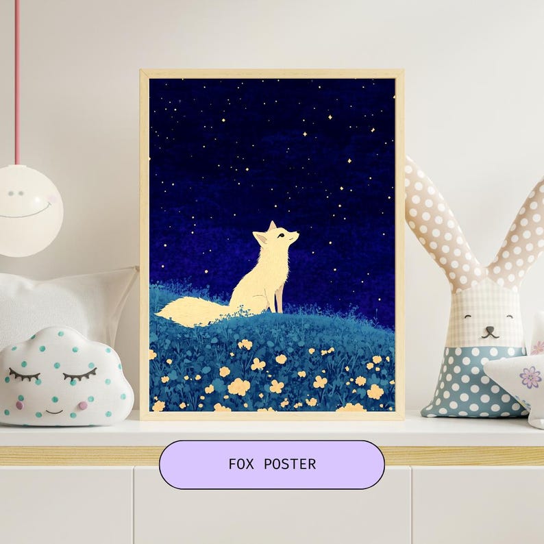 Fox Starry Night Nursery Art Print: Woodland Animal Decor (digital ...