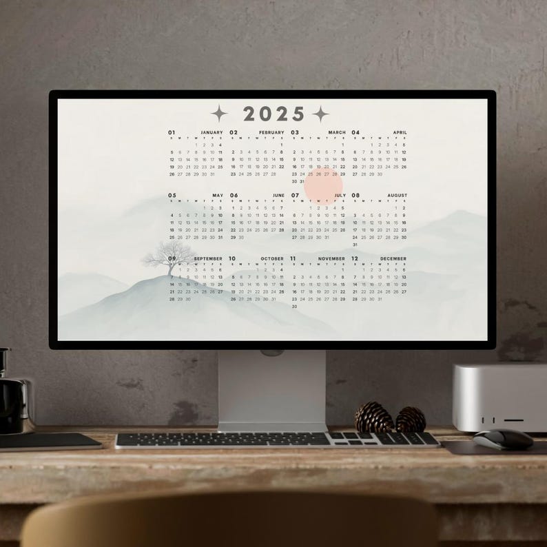 2025 Minimalist Nature Wallpaper and Calendar – Misty Mountain Sunrise ...