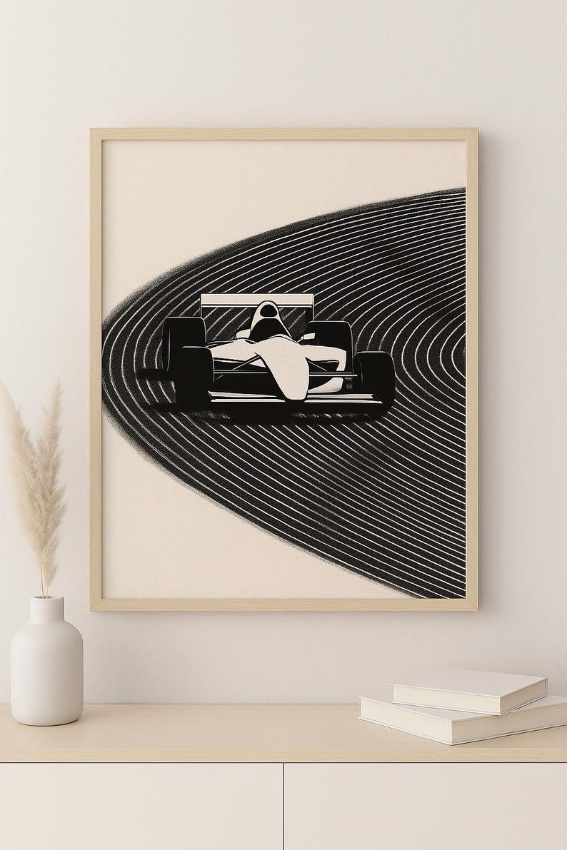 Minimalist Race Car Print: Retro Formula One Poster, Modern Motorsport ...