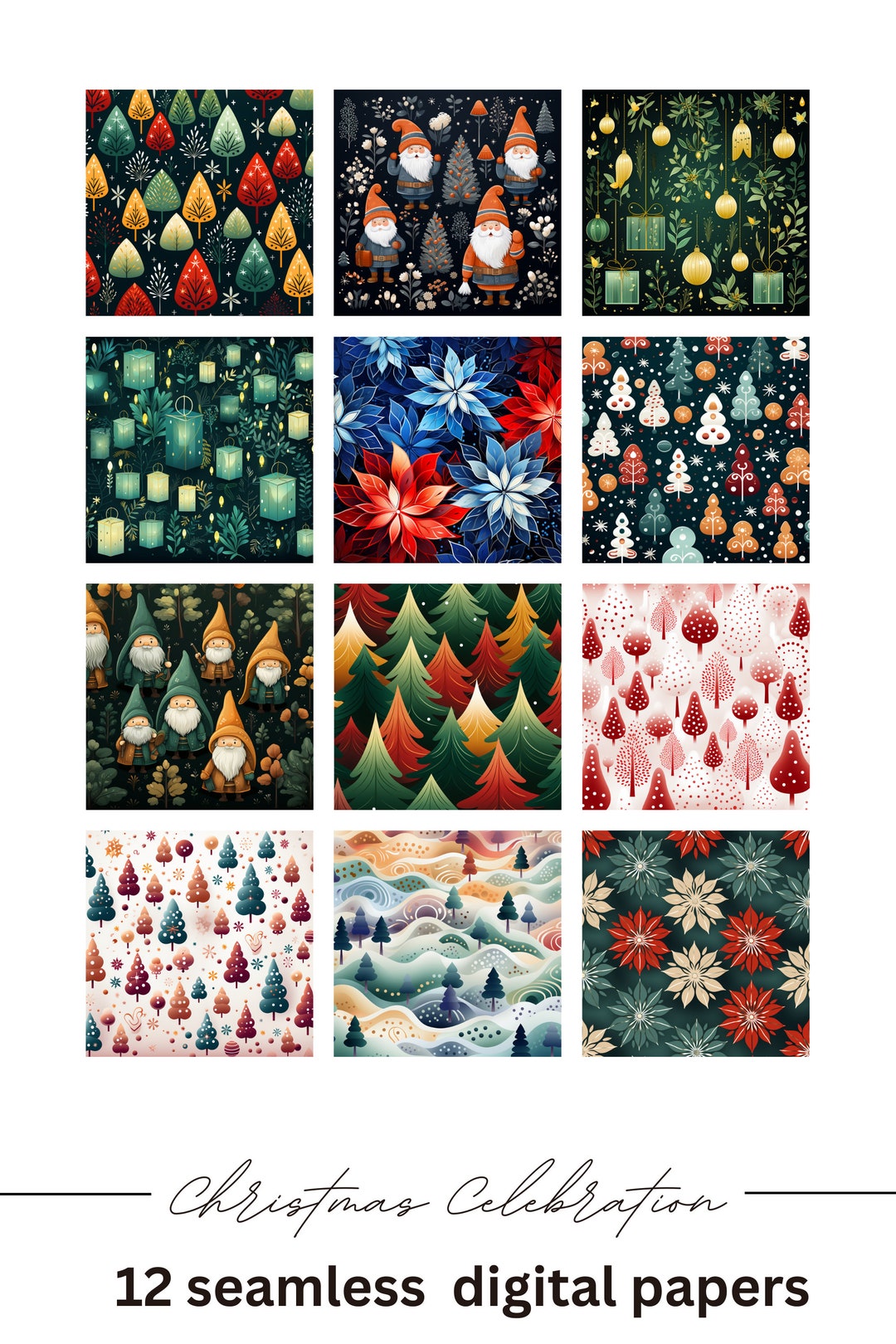 Colorful Christmas Seamless Pattern - Festive Winter Digital Paper ...