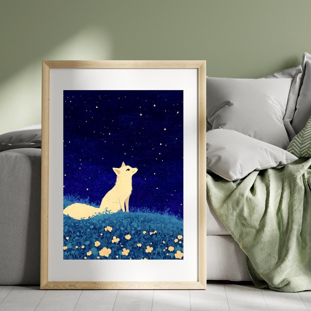 Fox Starry Night Nursery Art Print: Woodland Animal Decor (digital ...