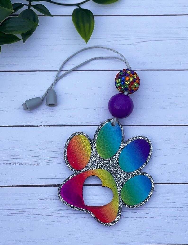 Rainbow Paw Car Charm Dog Mirror Clip Cat Car Decor Rearview Mirror ...
