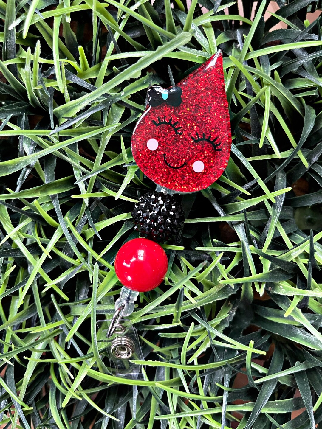Blood Drop Badge Reel - Phlebotomy ID Clip- Glittered Badge Holder ...
