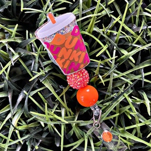Dunkin Donuts Inspired Iced Coffee Badge Reel Dunkie Junkie ID Clip ...