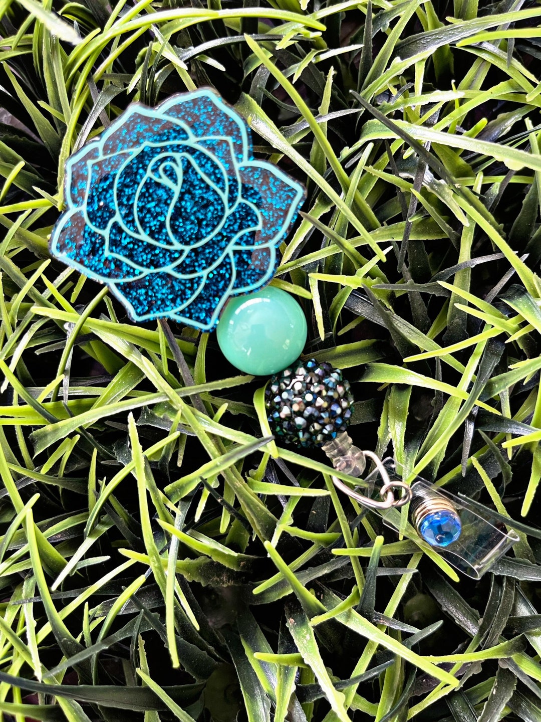 Rose Badge Reel - Blue Rose ID Clip- Floral Retractable Badge Reel ...