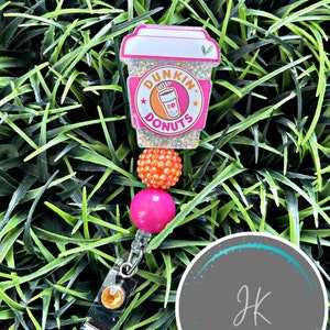 Dunkin Donuts Inspired Badge Reel - Dunkie Junkie ID Clip- Coffee Badge ...