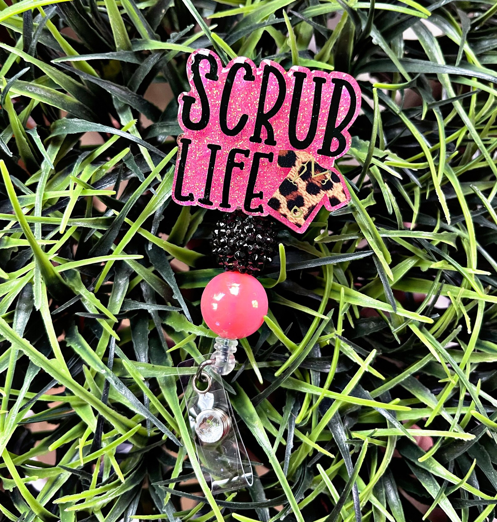 Scrub Life Badge Reel, Leopard Print, Cute Badge Reel, Pink Glittered ...