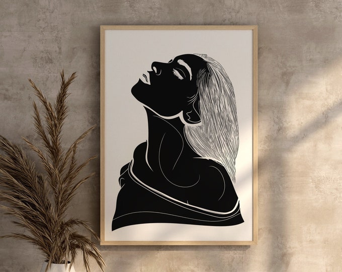 Black and White Figure Art, Minimalist Female Silhouette, Abstract ...