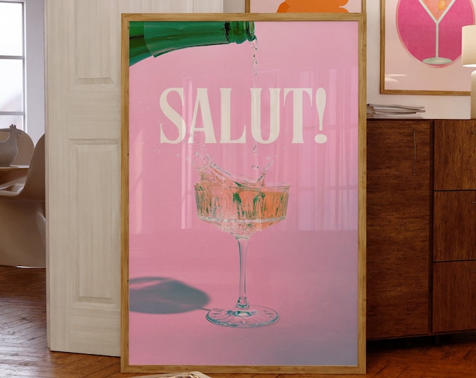 Retro Salut Cheers Art Print-preppy Bar Cart Art Decor-trendy Bar Art ...