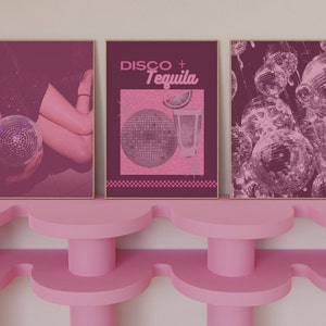 Set of 3 Pink Disco Tequila Poster-retro Disco and Tequila Art Print ...