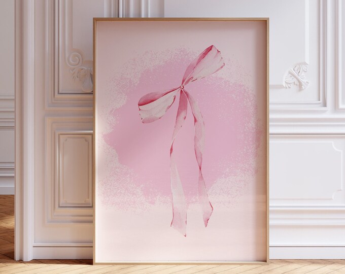Pink Bow Poster Art, Girly Aesthetic Poster, Vintage Hand Drawn ...