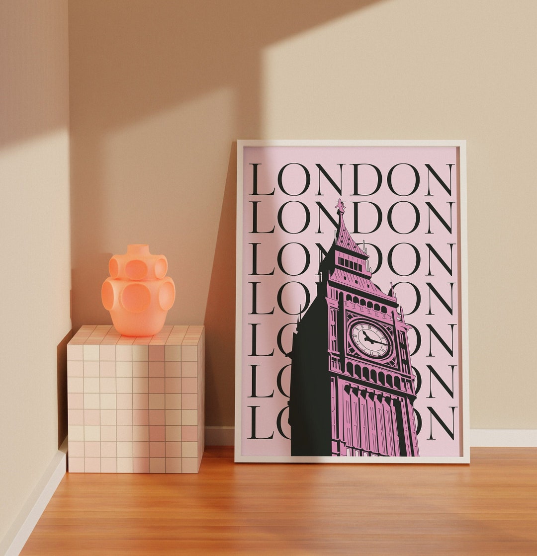London Travel Print-cute Pink London England Big Ben Travel Exhibition ...