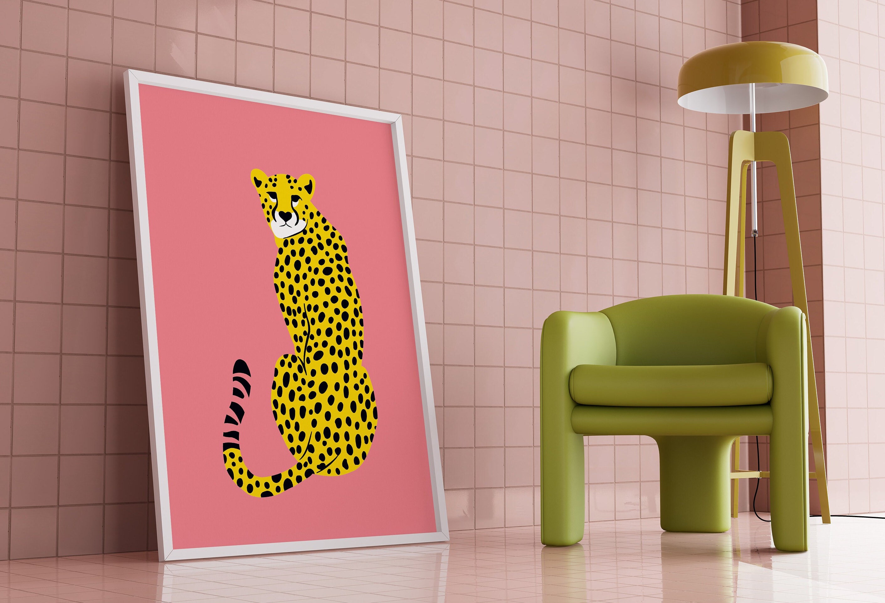 Retro Cheetah Print-pink Leopard Art Print-jungle Poster-minimal ...