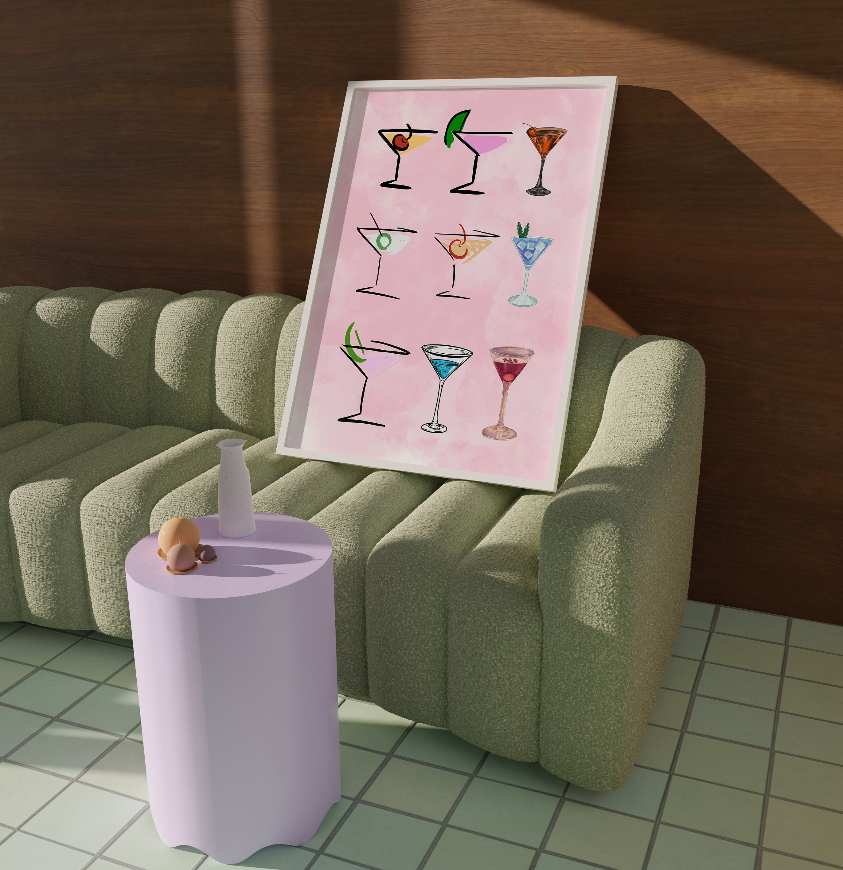 Retro Watercolor Martini Poster-preppy Girly Bar Cart Art-preppy Pink ...