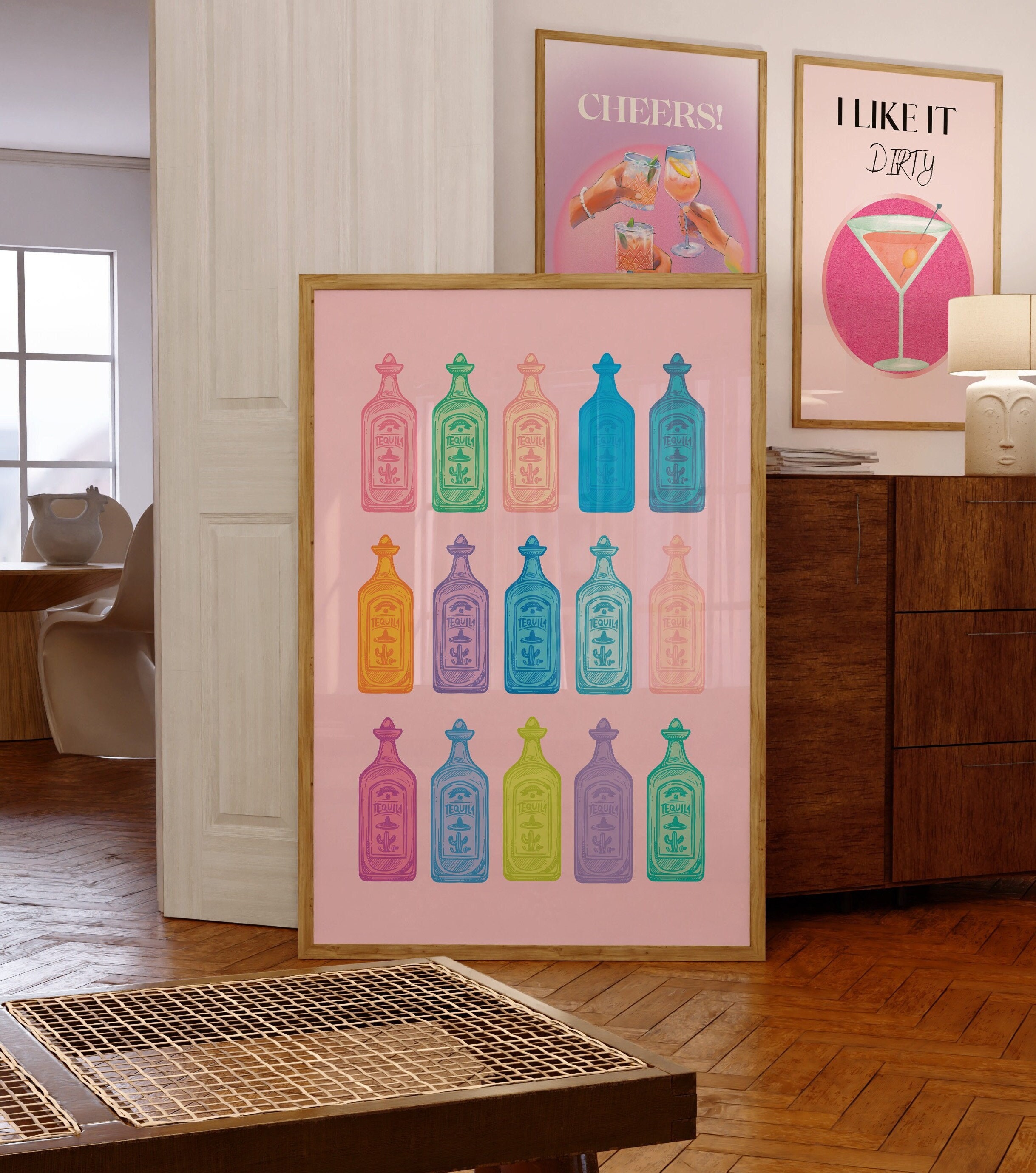 Retro Tequila Wall Art Poster-preppy Girly Bar Cart Art-preppy Pink ...