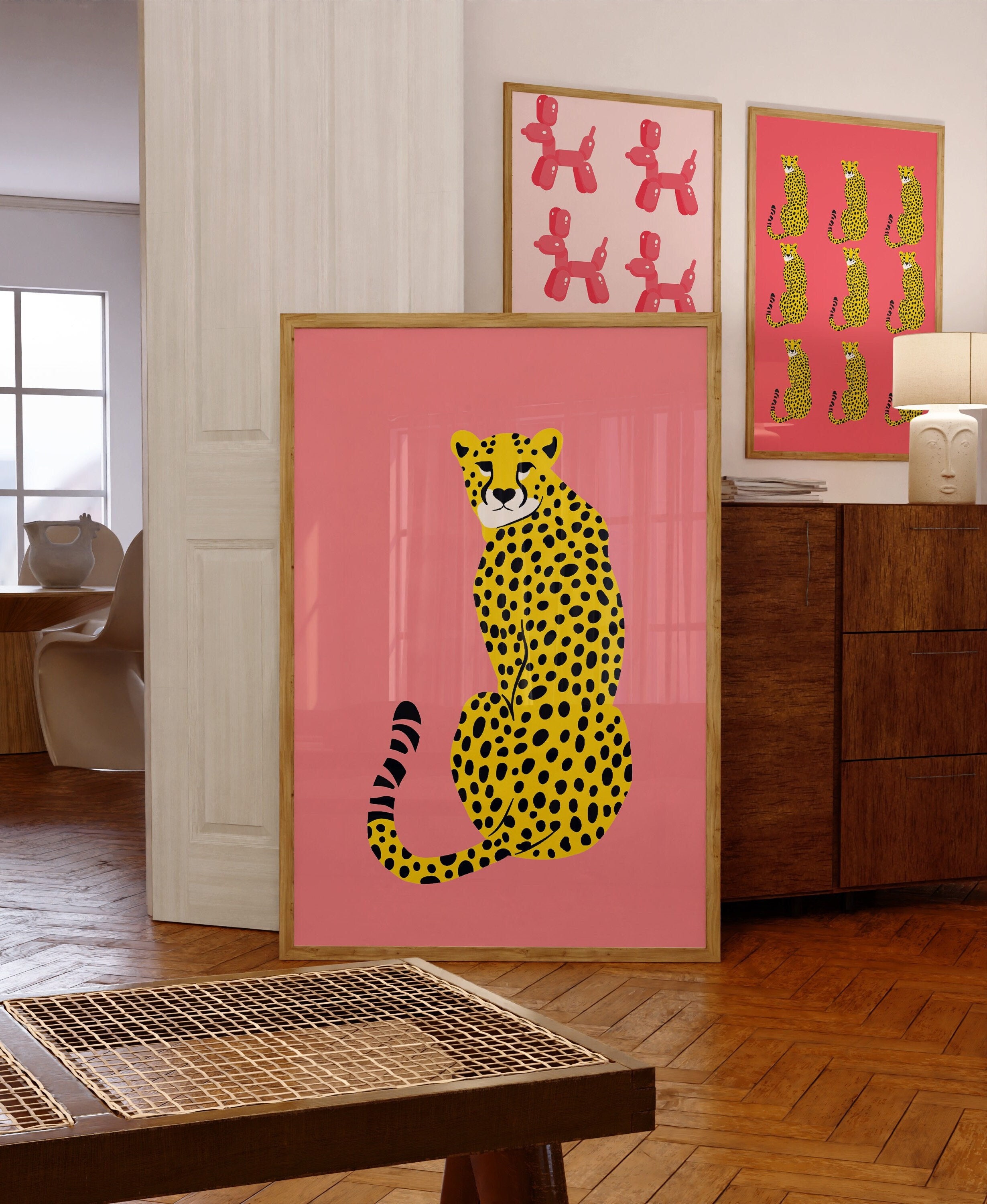 Retro Cheetah Print-pink Leopard Art Print-jungle Poster-minimal ...