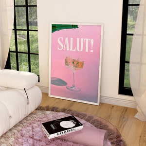 Retro Salut Cheers Art Print-preppy Bar Cart Art Decor-trendy Bar Art ...