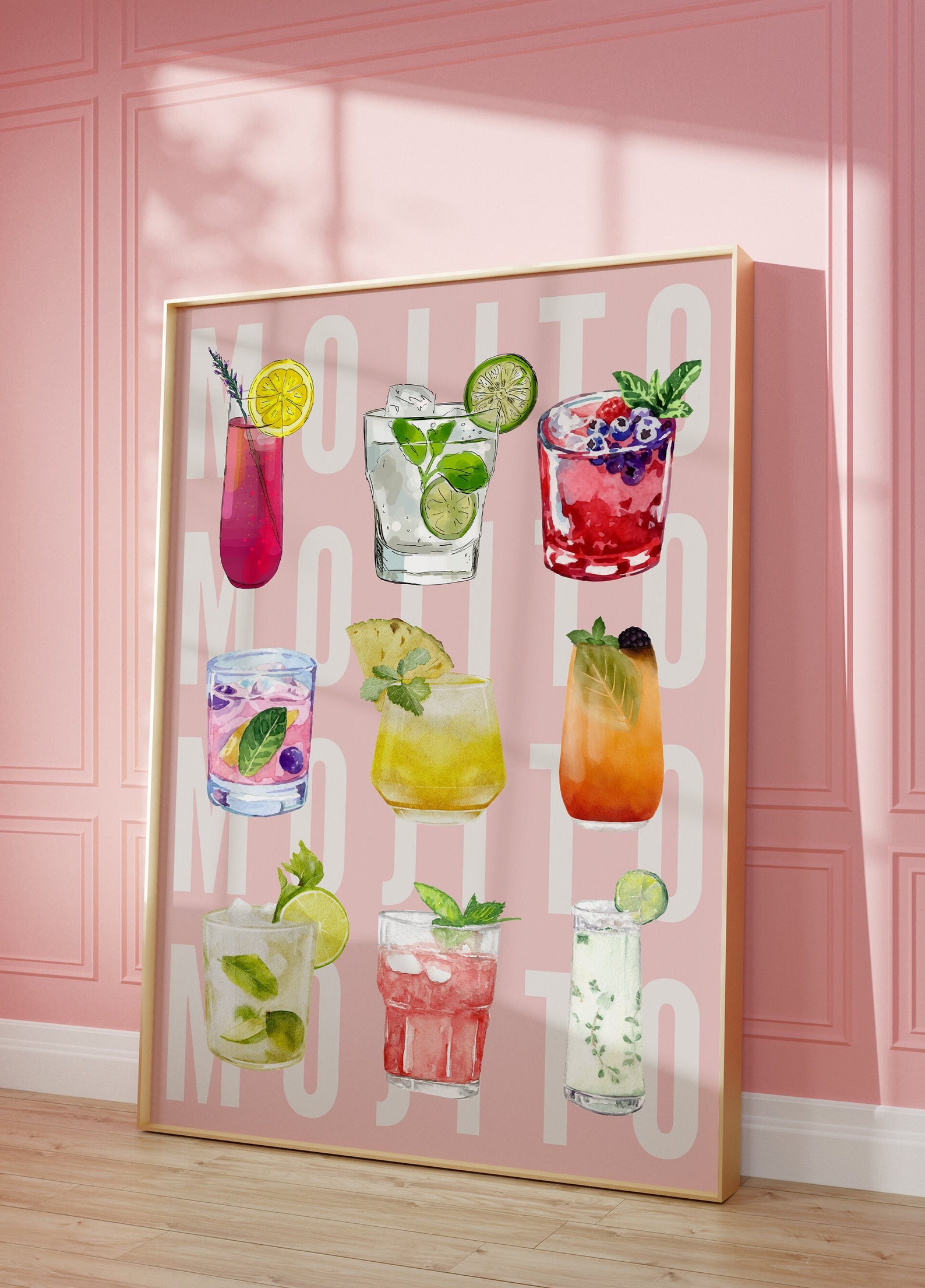 Retro Mojito Cocktail Print-aesthetic Girly Bar Cart - Etsy