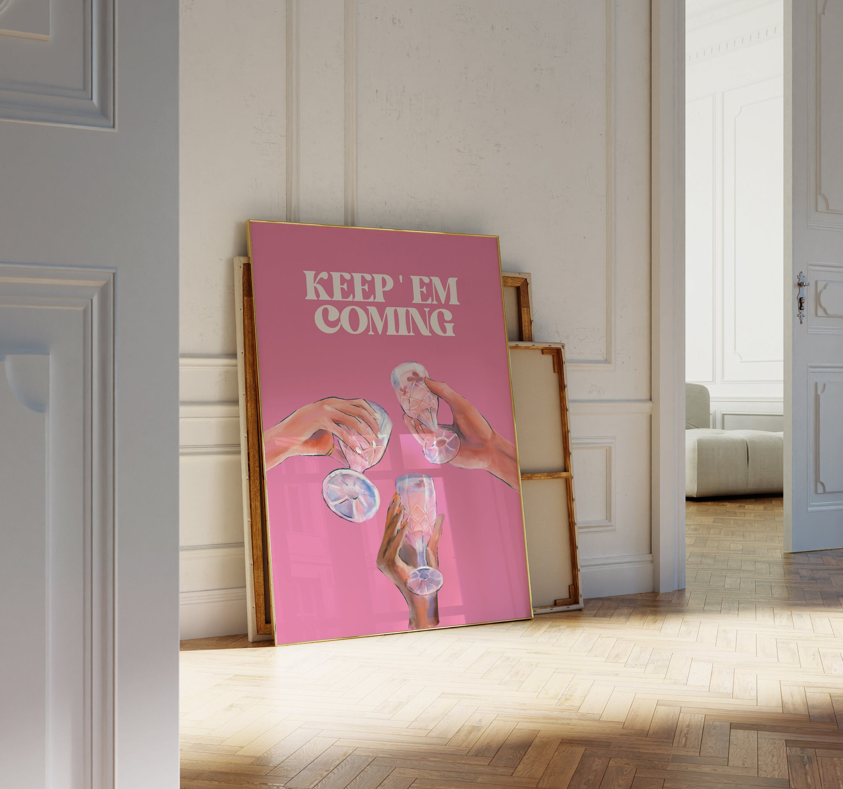 Keep Em Coming Retro Alcohol Print-aesthetic Girly Bar Cart Art-preppy ...