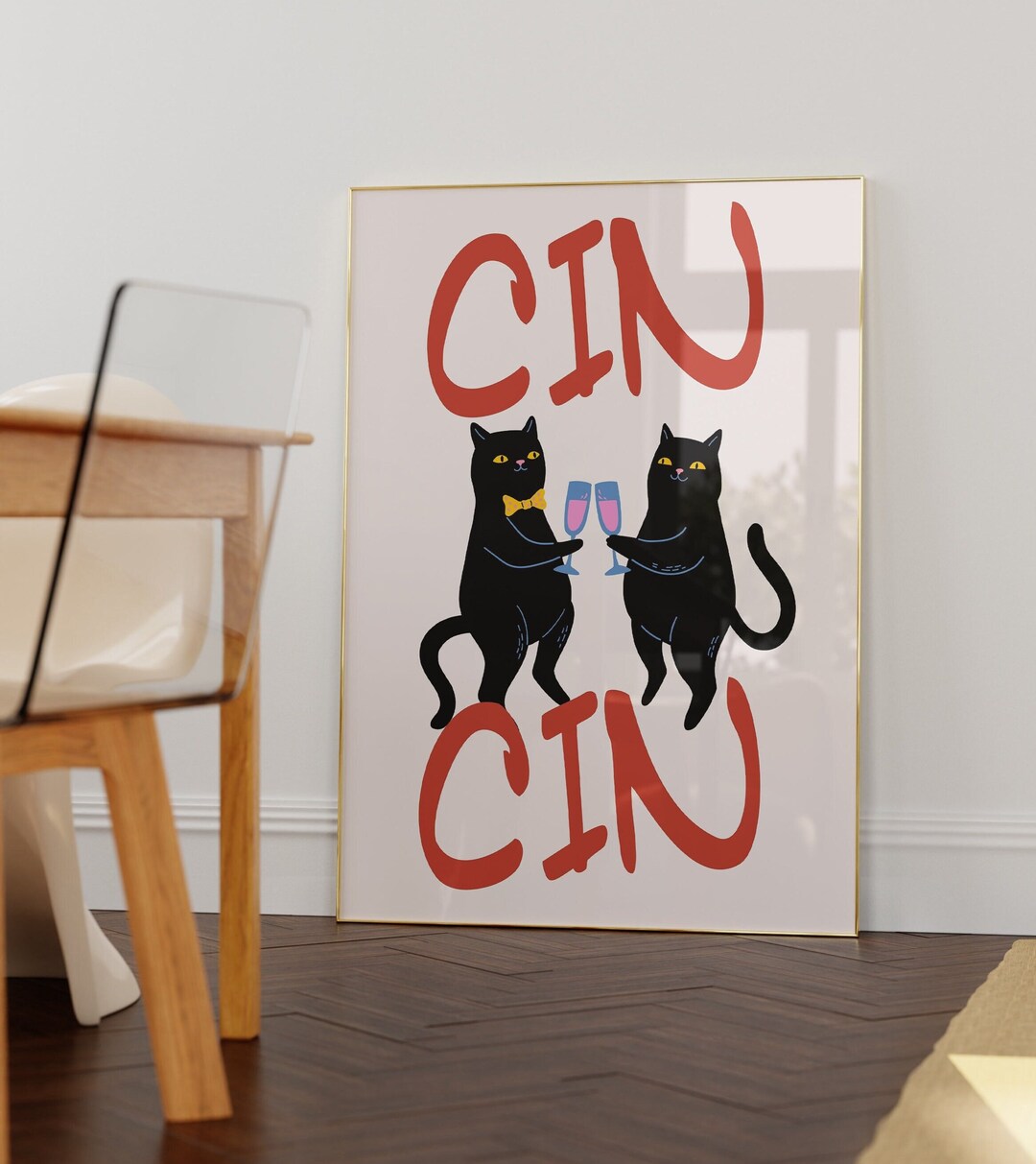 Cin Cin Print-cheers Print-black Cat Wall Art Decor-champagne Posters ...