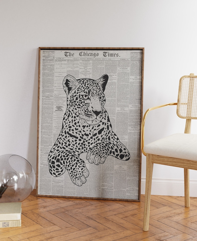 Jaguar Wall Art-big Cat Prints-trendy Newspaper Wall Art-leopard Wall ...