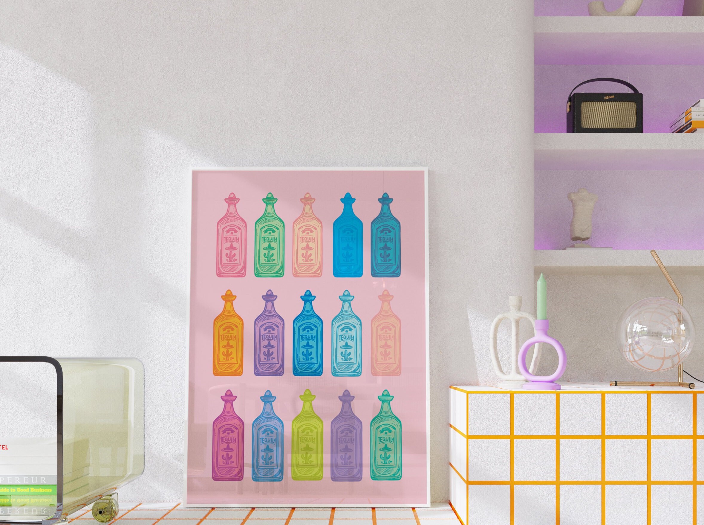 Retro Tequila Wall Art Poster-preppy Girly Bar Cart Art-preppy Pink ...