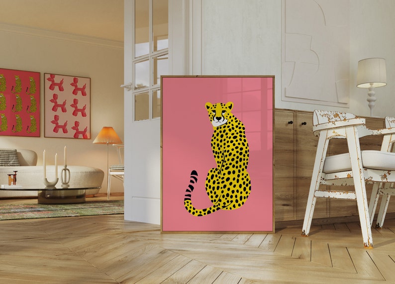 Retro Cheetah Print-pink Leopard Art Print-jungle Poster-minimal ...