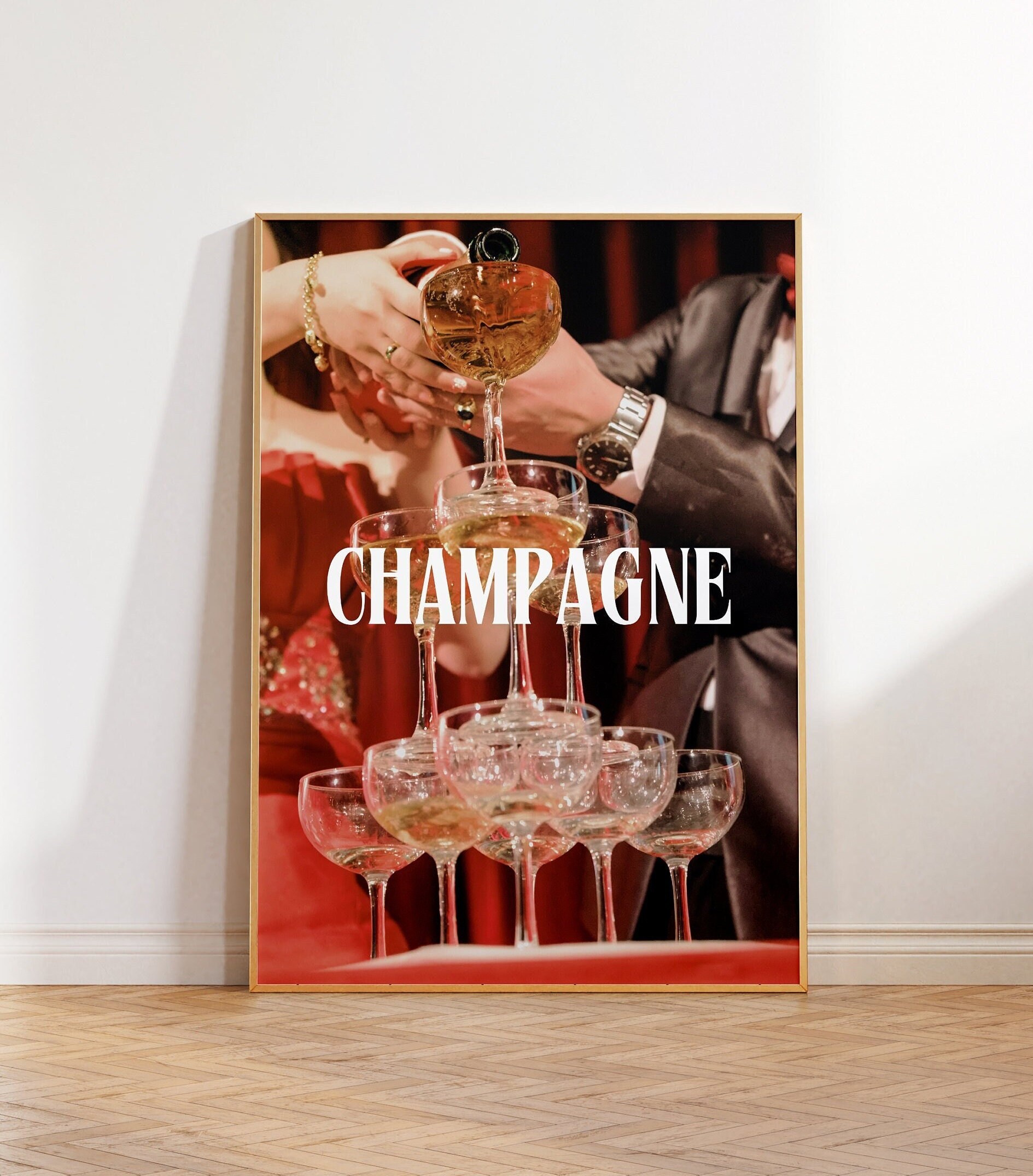 Retro Champagne Tower Poster-aesthetic Girly Bar Cart Art-preppy ...