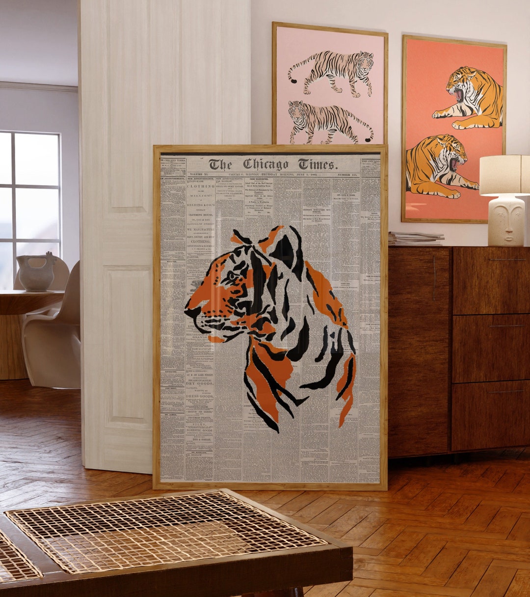 Abstract Tiger Art Print-tiger Wall Art-retro Newspaper Print-safari ...