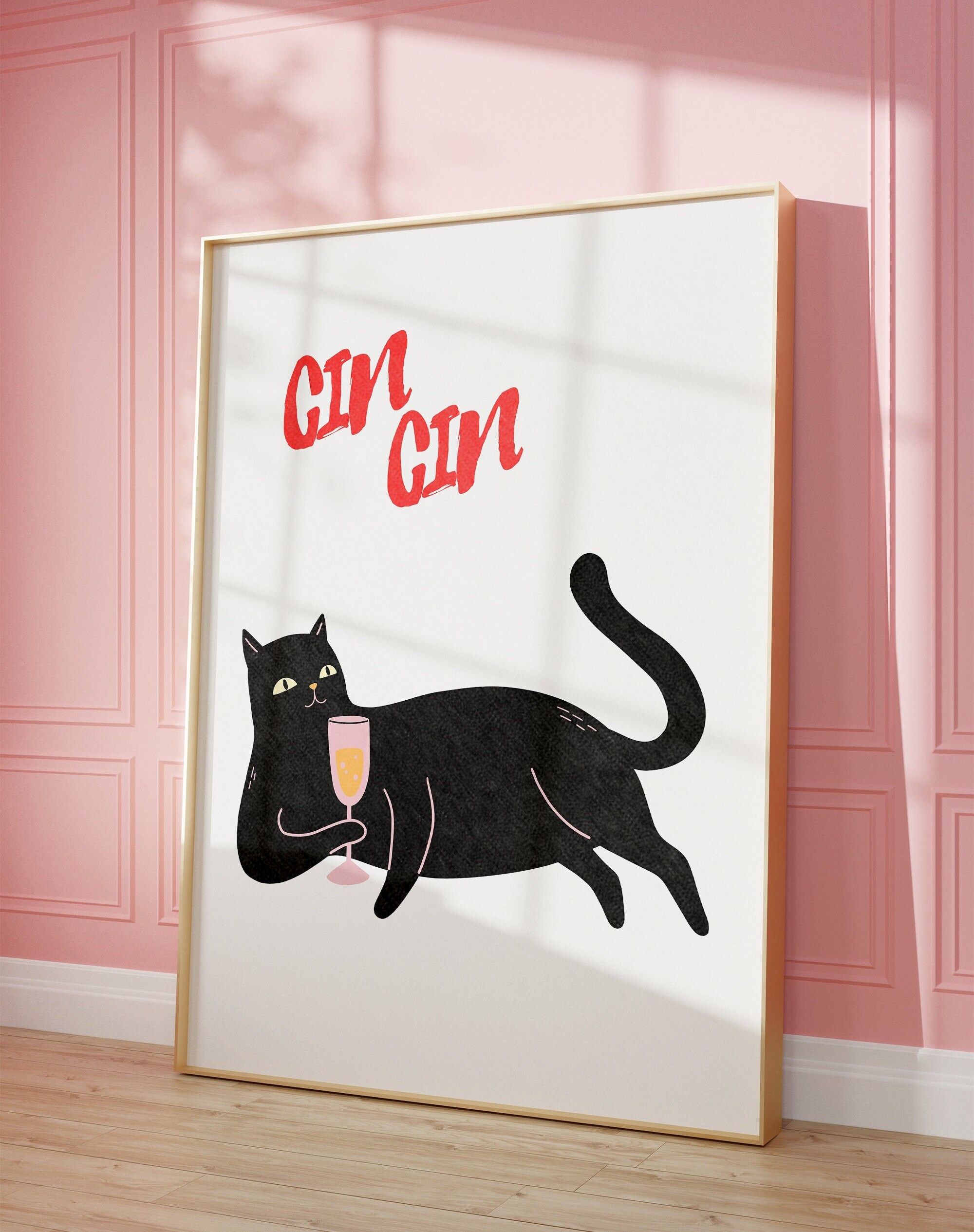 Trendy Cin Cin Bar Cart Art Print-black Cat Wall Art Decor-funny Cat Poster-champagne Poster-bar ...