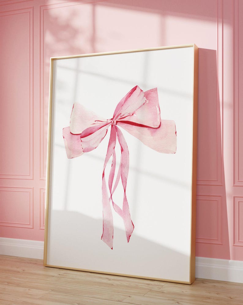 Bow Print Pink, Coquette Aesthetic Print, Pink Nursery Girly Wall Art ...