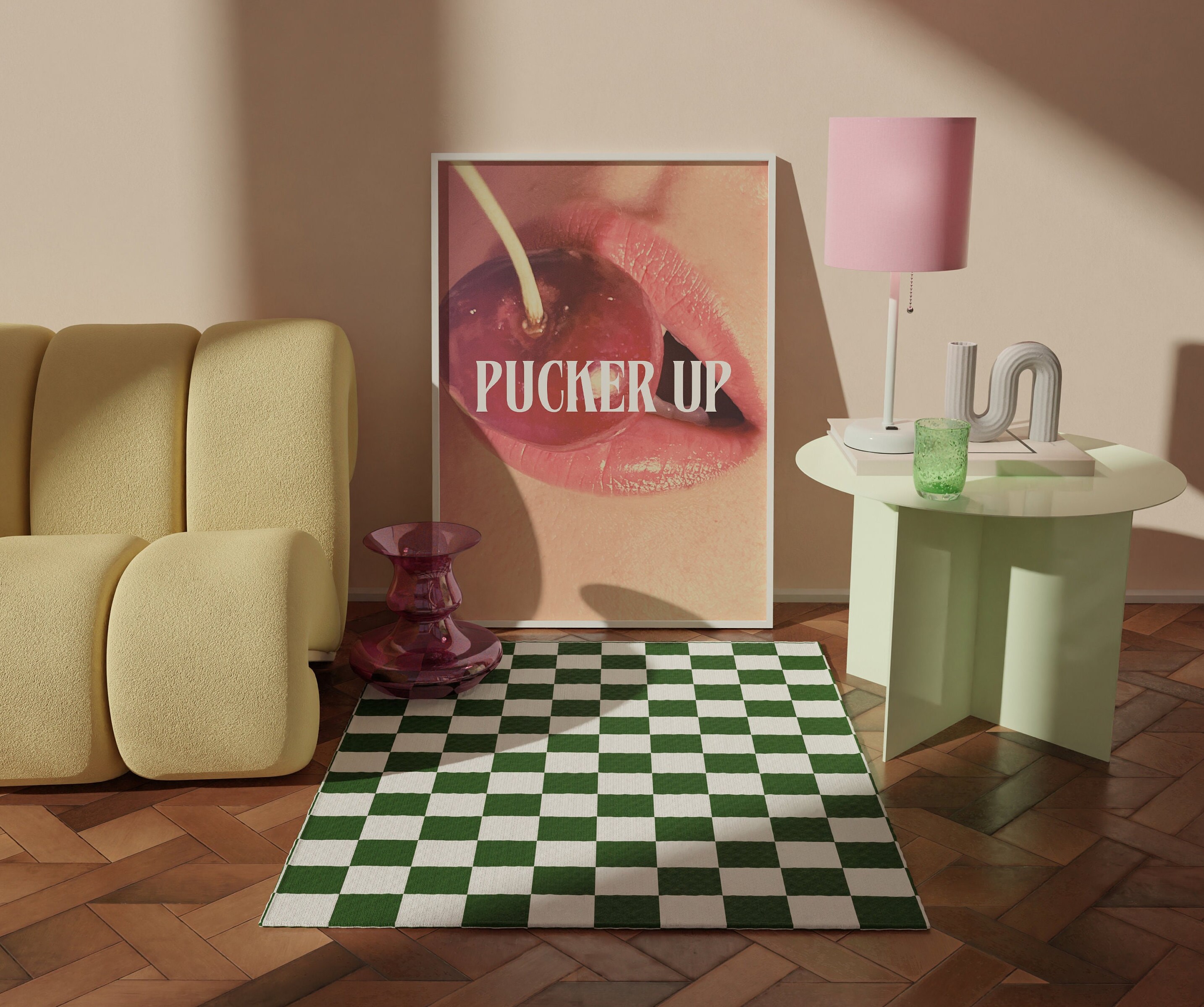 Aesthetic Pucker up Cherry Lips Art Print-pink Girly Art-preppy Pink ...