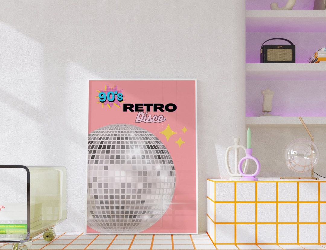 90s Retro Disco Ball Print-groovy Poster-funky Prints-trendy Disco Wall ...