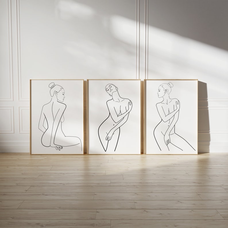 Woman Line Art Print Female Figure Line Art Set Set of 3 - Etsy