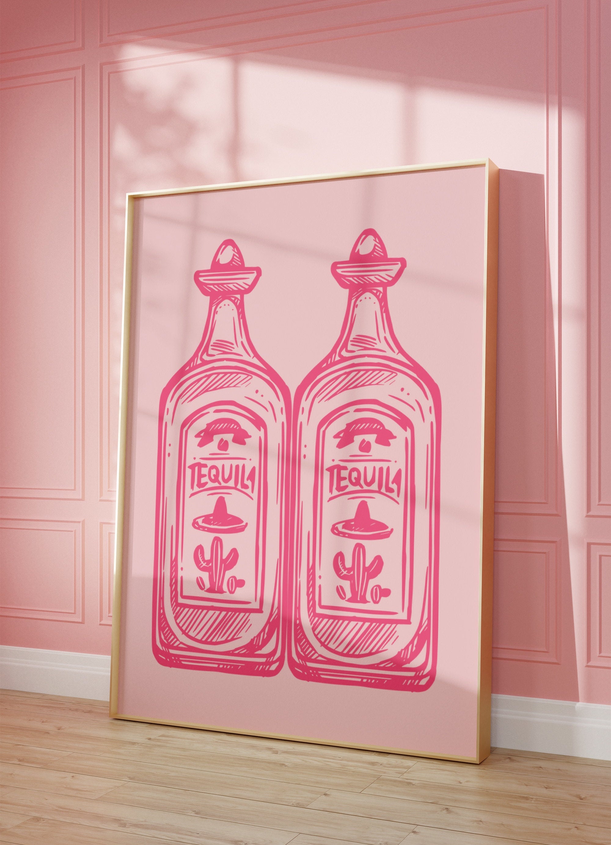 Retro Pink Tequila Poster-aesthetic Girly Bar Cart Art-preppy Pink ...