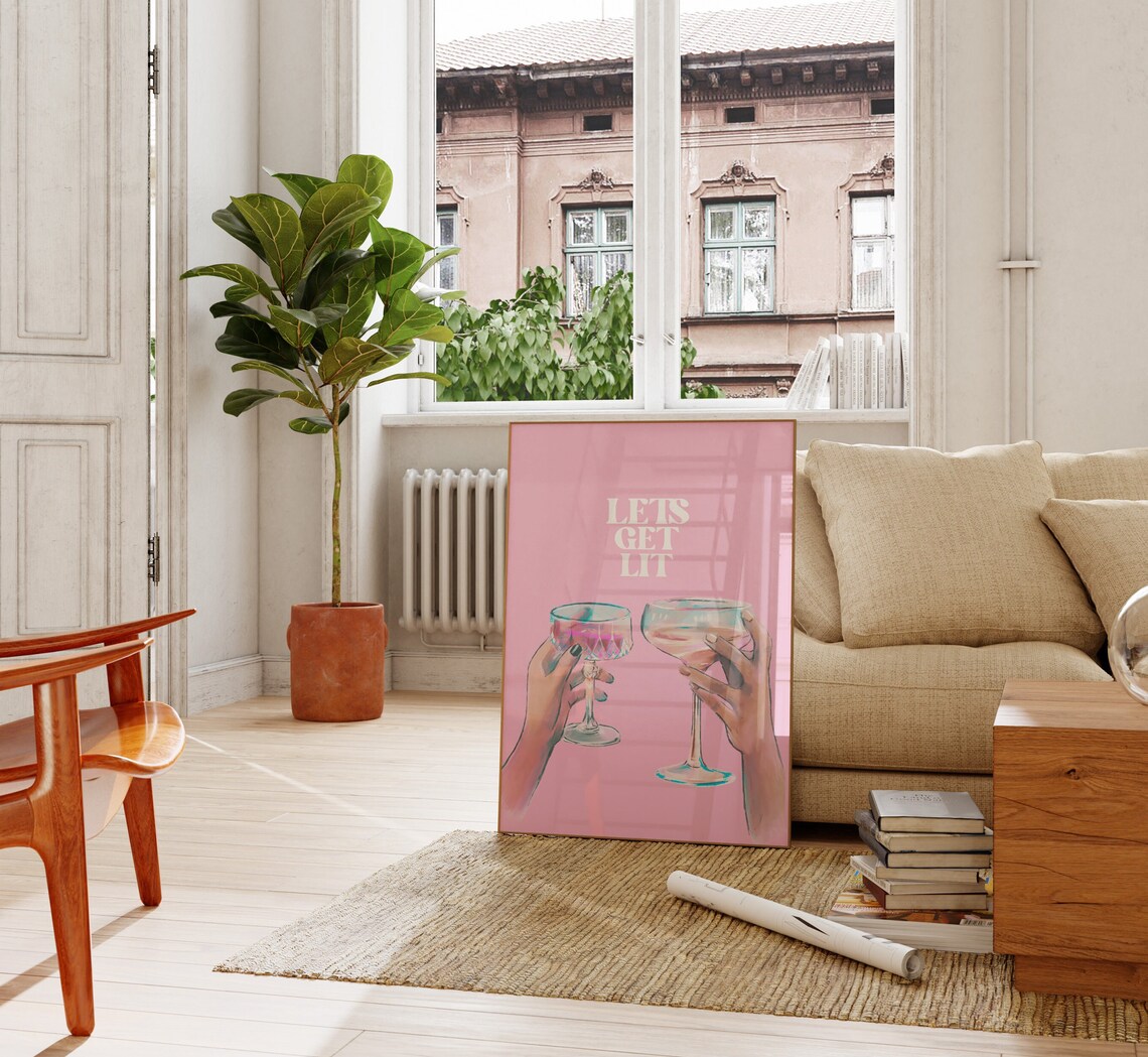 Aesthetic Let's Get Lit Cocktail Print-retro Alcohol - Etsy