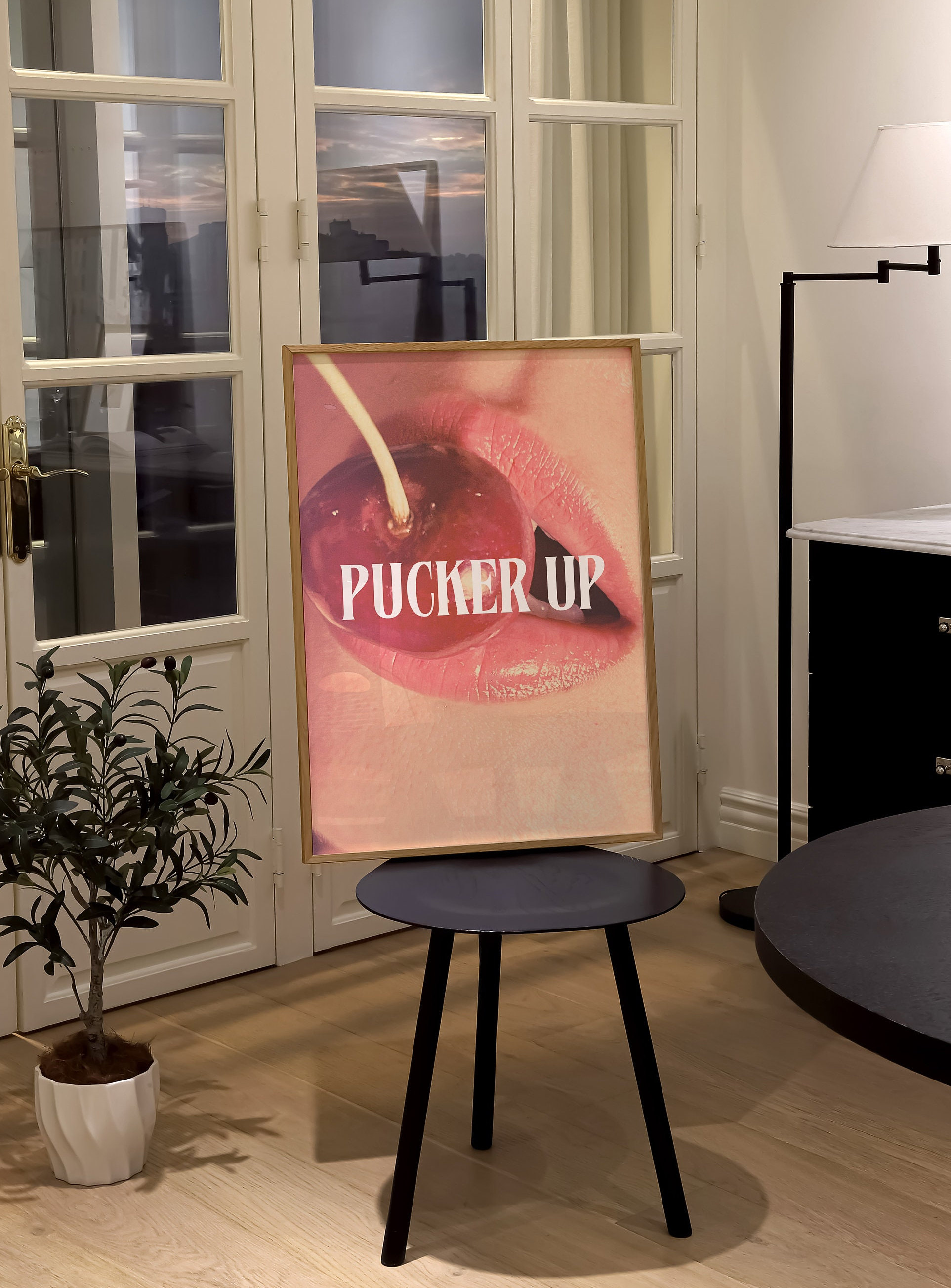Aesthetic Pucker up Cherry Lips Art Print-pink Girly Art-preppy Pink ...