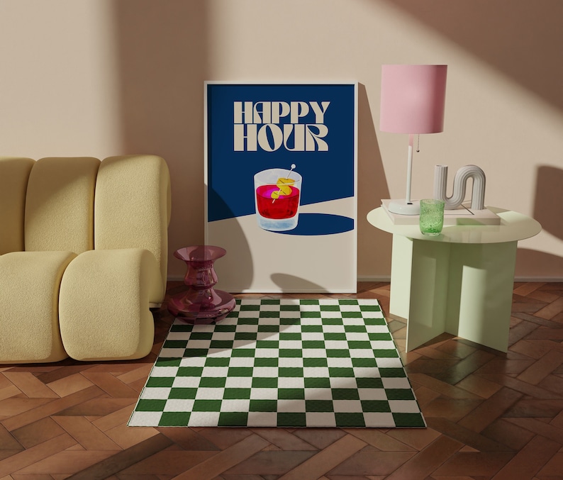 Retro Happy Hour Drinks Art-preppy Bar Cart Art Decor-trendy Bar Art ...
