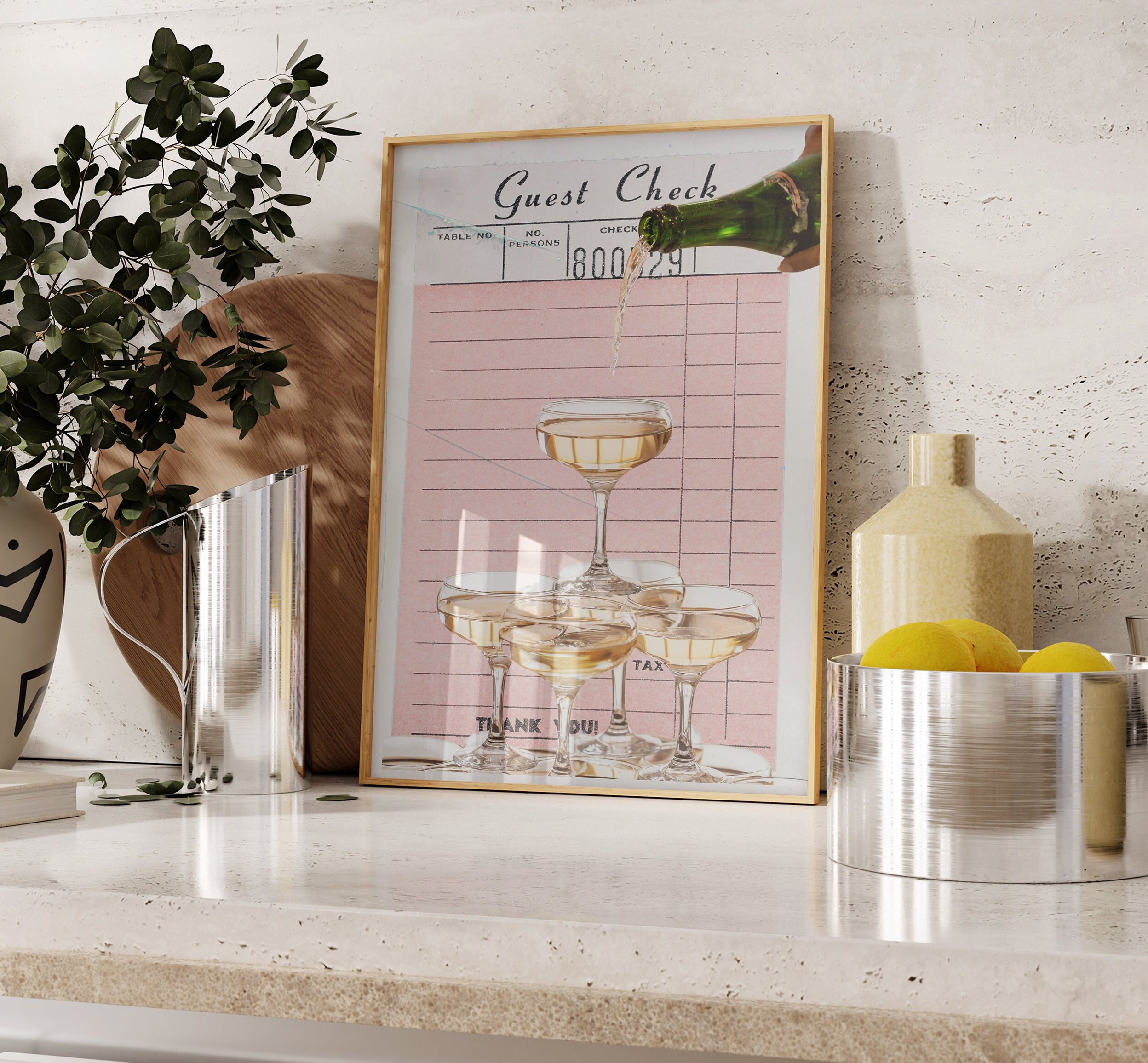 Retro Guest Check Champagne Poster-aesthetic Girly Bar Cart Art-preppy ...