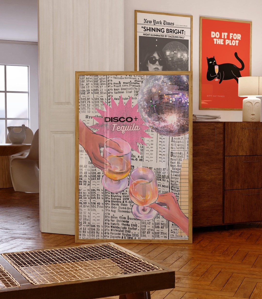 Retro Disco and Tequila Poster-bar Cart Art-newspaper Print-trendy Wall ...