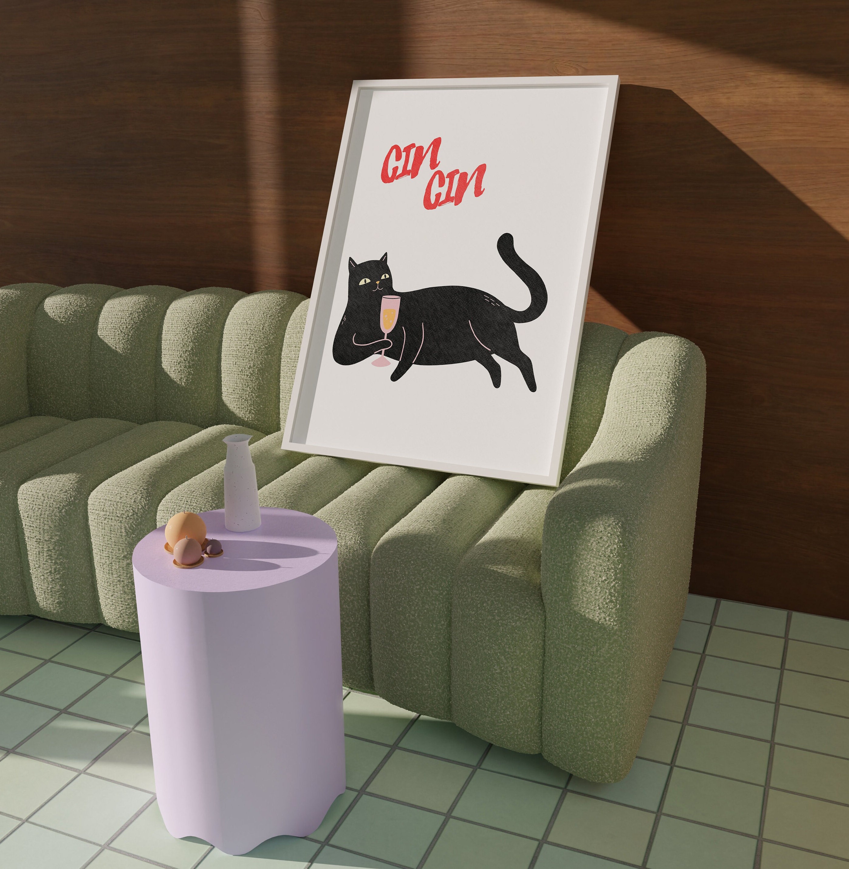 Trendy Cin Cin Bar Cart Art Print-black Cat Wall Art Decor-funny Cat ...