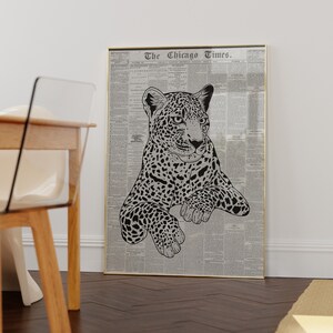 Jaguar Wall Art-big Cat Prints-trendy Newspaper Wall Art-leopard Wall ...