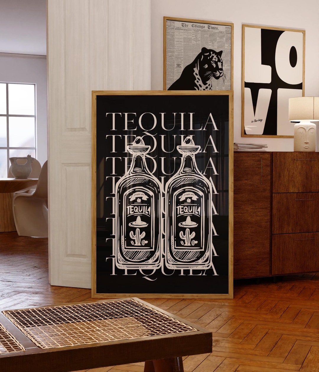 Retro Tequila Wall Print-bar Cart Art-tequila Poster-retro Bar Art ...