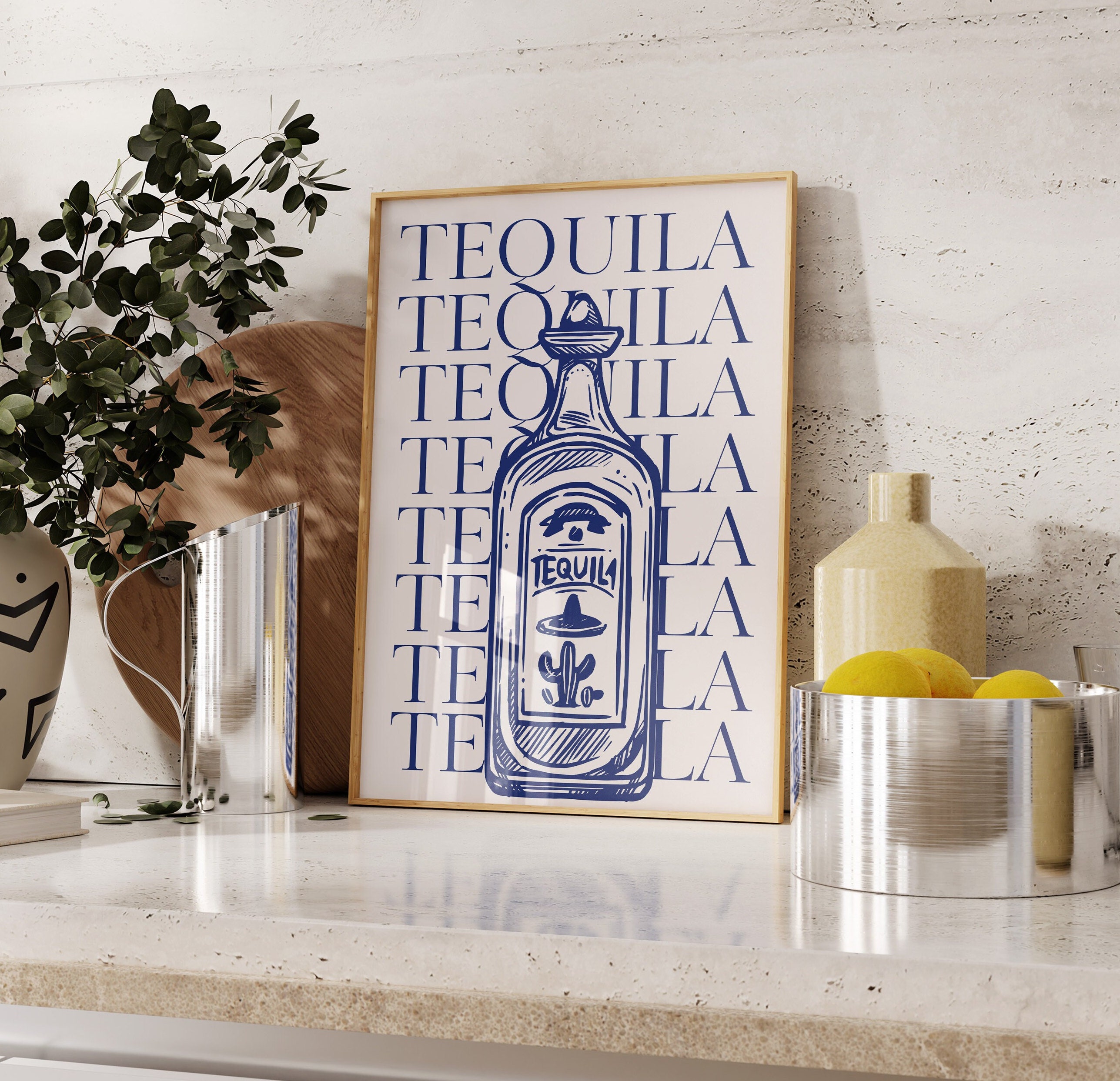 Tequila Art-bar Cart Art-tequila Poster-retro Bar Art-trendy Wall Art ...