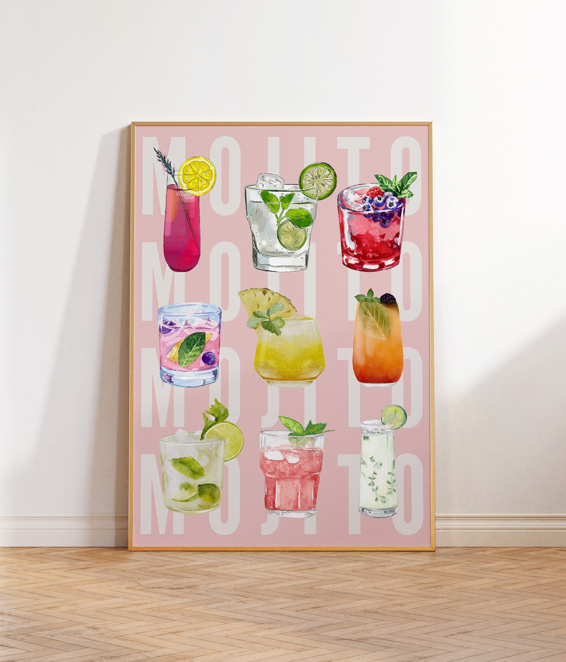 Retro Mojito Cocktail Print-aesthetic Girly Bar Cart - Etsy